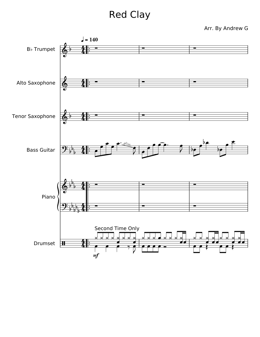 Red Clay Sheet music for Piano, Saxophone alto, Saxophone tenor ...