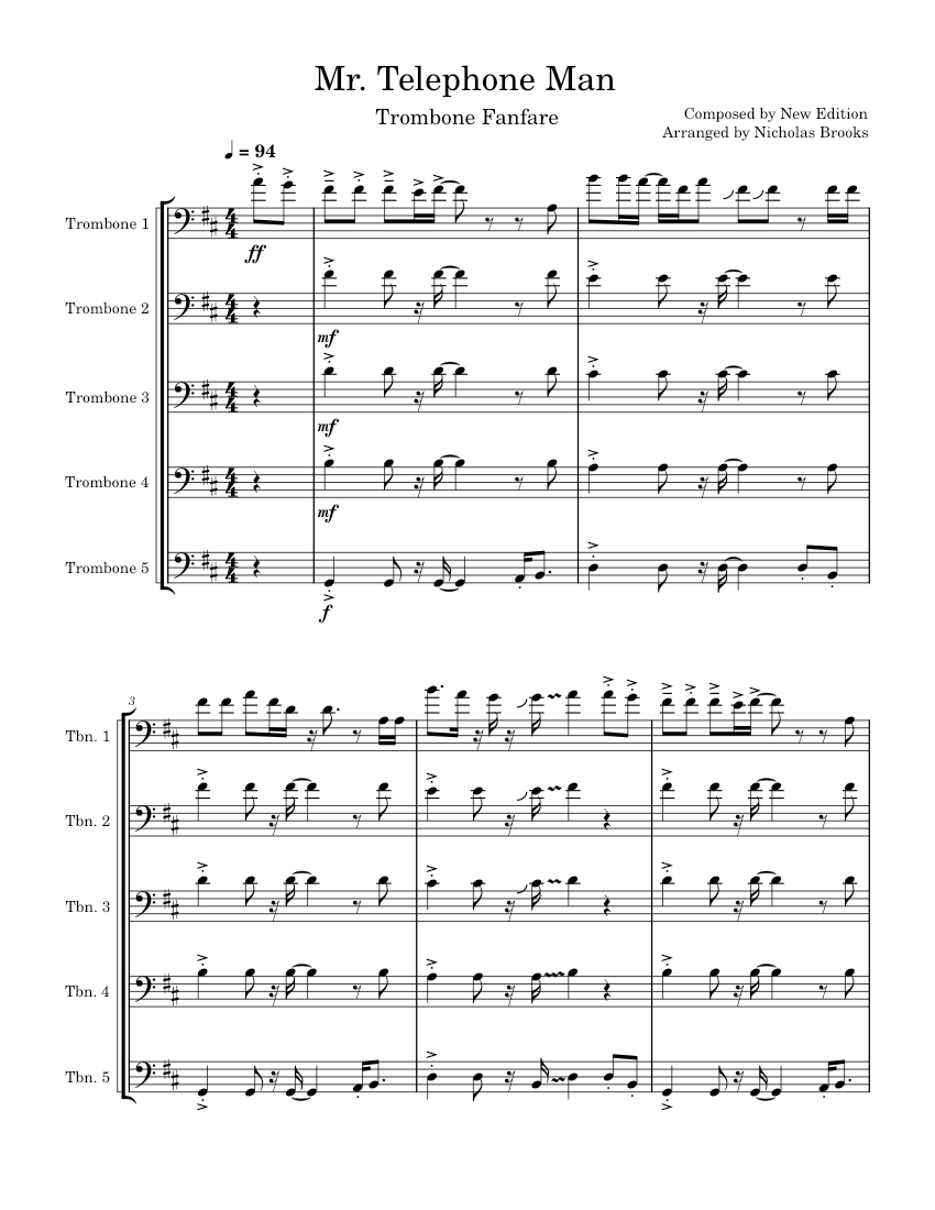 Mr telephone man – New Edition Mr. Telephone Man Sheet Music for ...
