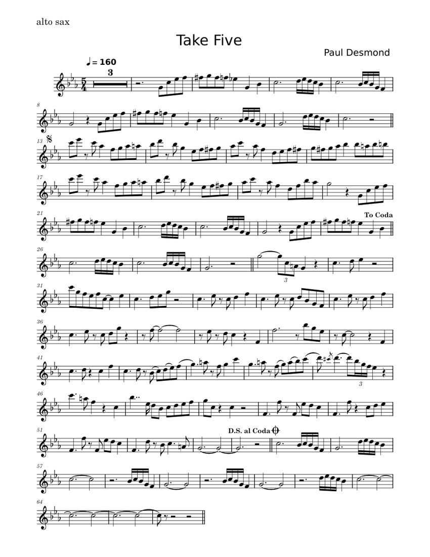 Desmond Take Five Sheet music (Solo) | Musescore.com