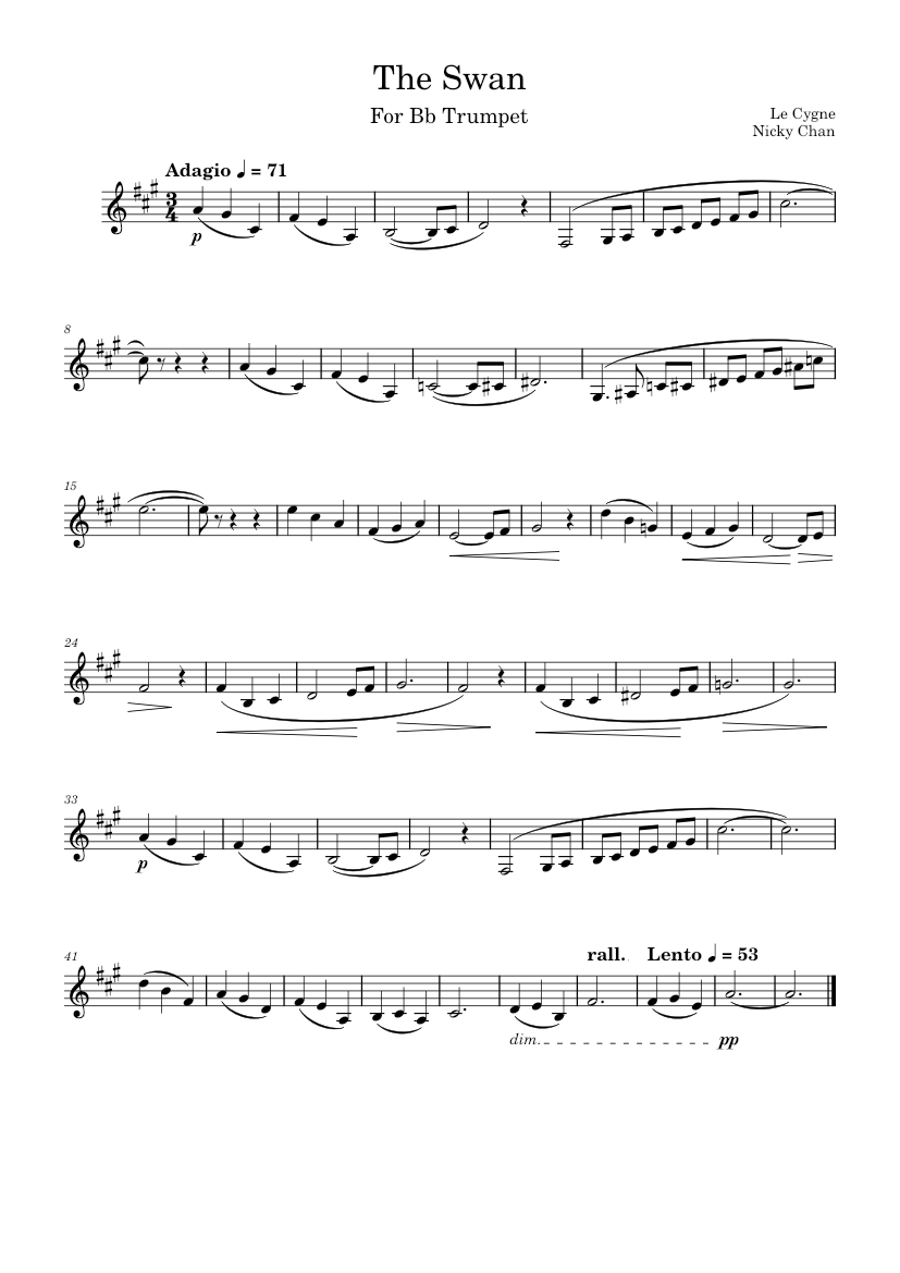 The Swan (Le Cygne) – Camille Saint-Saëns The Swan - Bb Trumpet Sheet ...