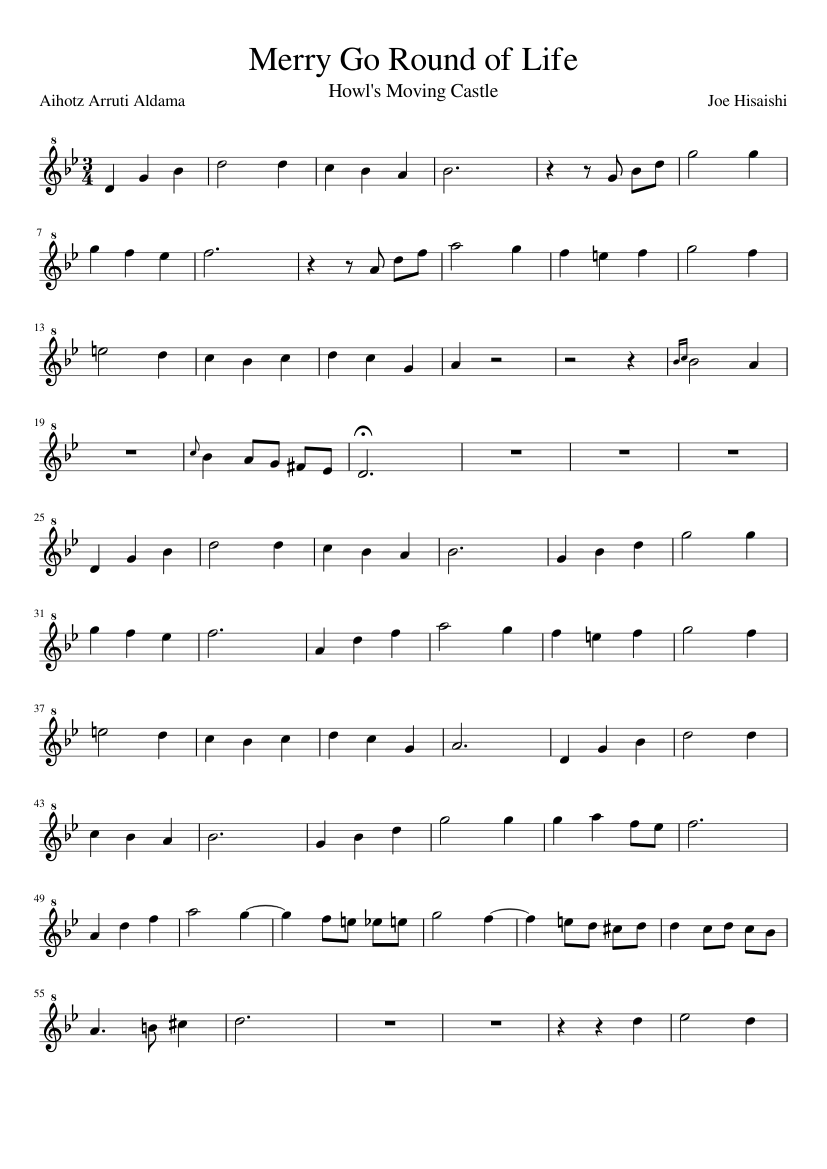 Merry Go Round of Life Sheet Music for Recorder (Solo) | MuseScore.com