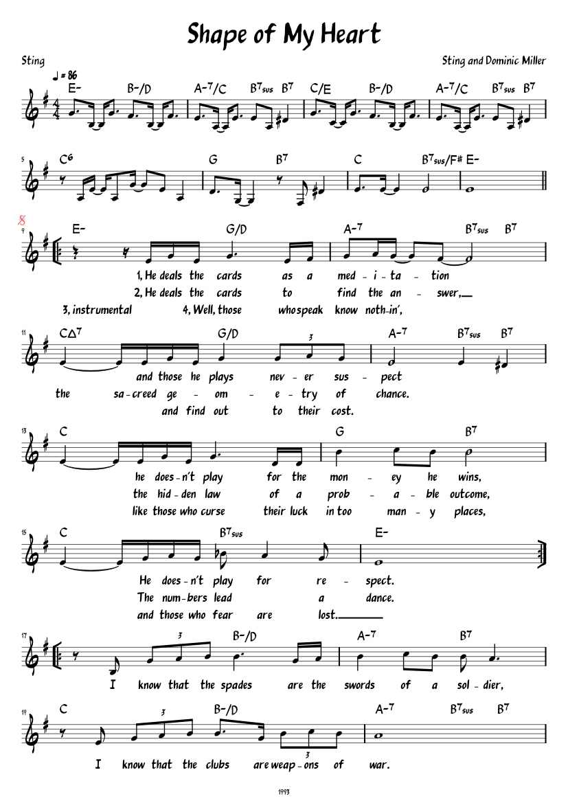 Shape of My Heart (Lead sheet with lyrics ) Sheet Music with Chords for ...