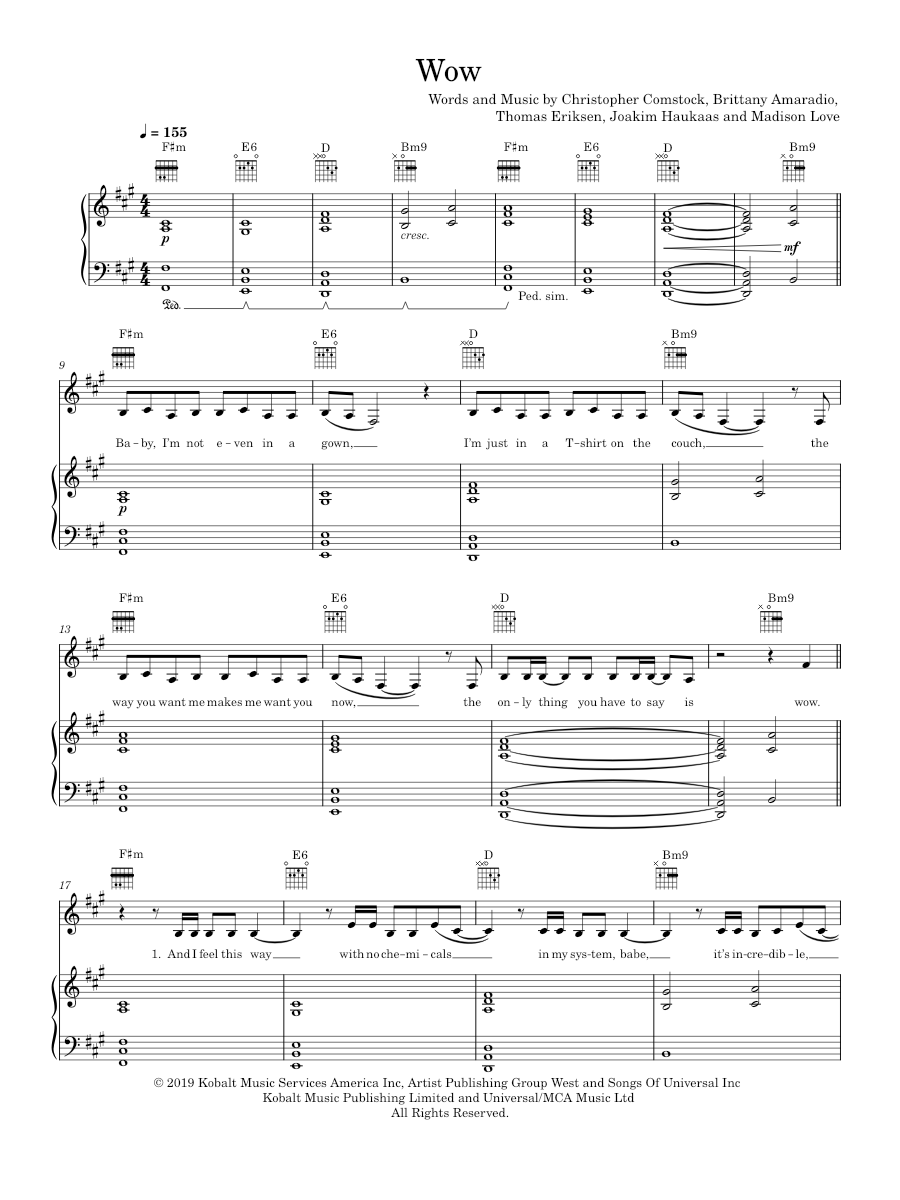 Play Official version of Wow Sheet Music by Zara Larsson for Piano ...