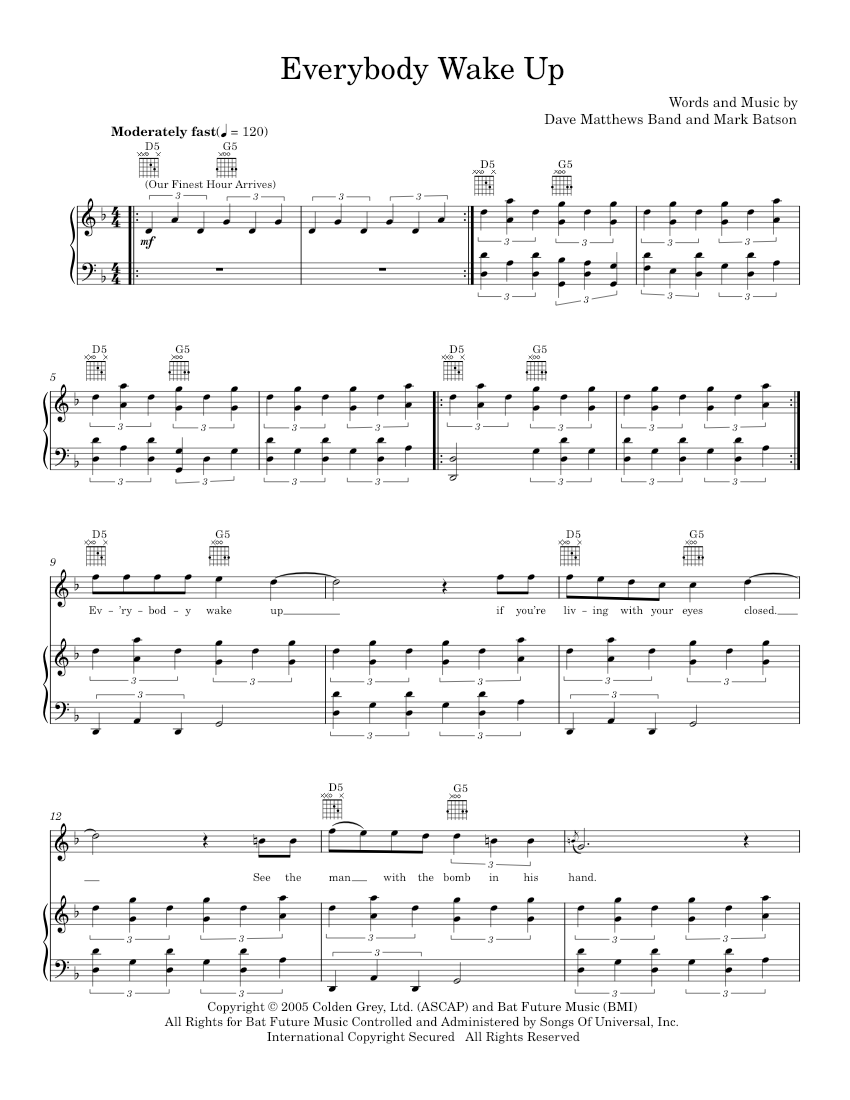 Play Official version of Everybody wake up sheet music by Dave Matthews ...