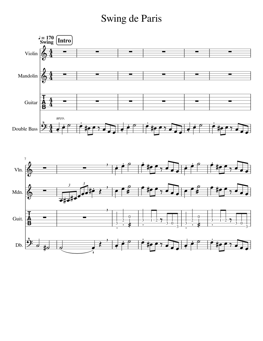 Swing de Paris Sheet music for Contrabass, Violin, Cello, Guitar & more instruments (Mixed ...