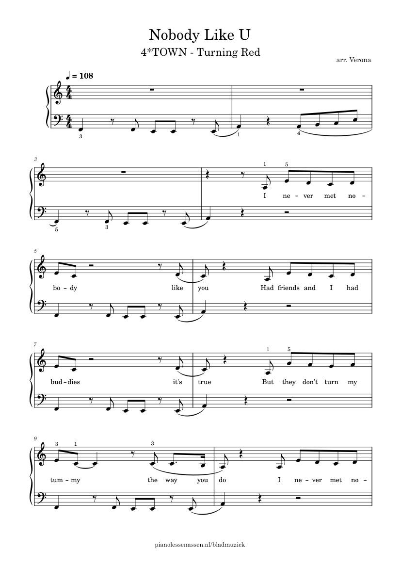 Nobody Like U - Turning Red (EASY) Sheet music for Piano (Solo ...