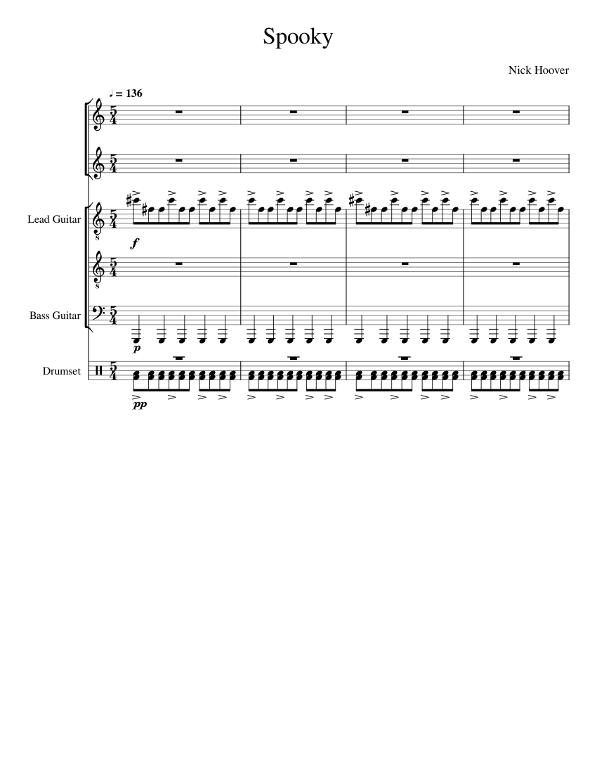 Spooky Sheet music for Vocals, Guitar, Bass guitar, Drum group (Mixed ...