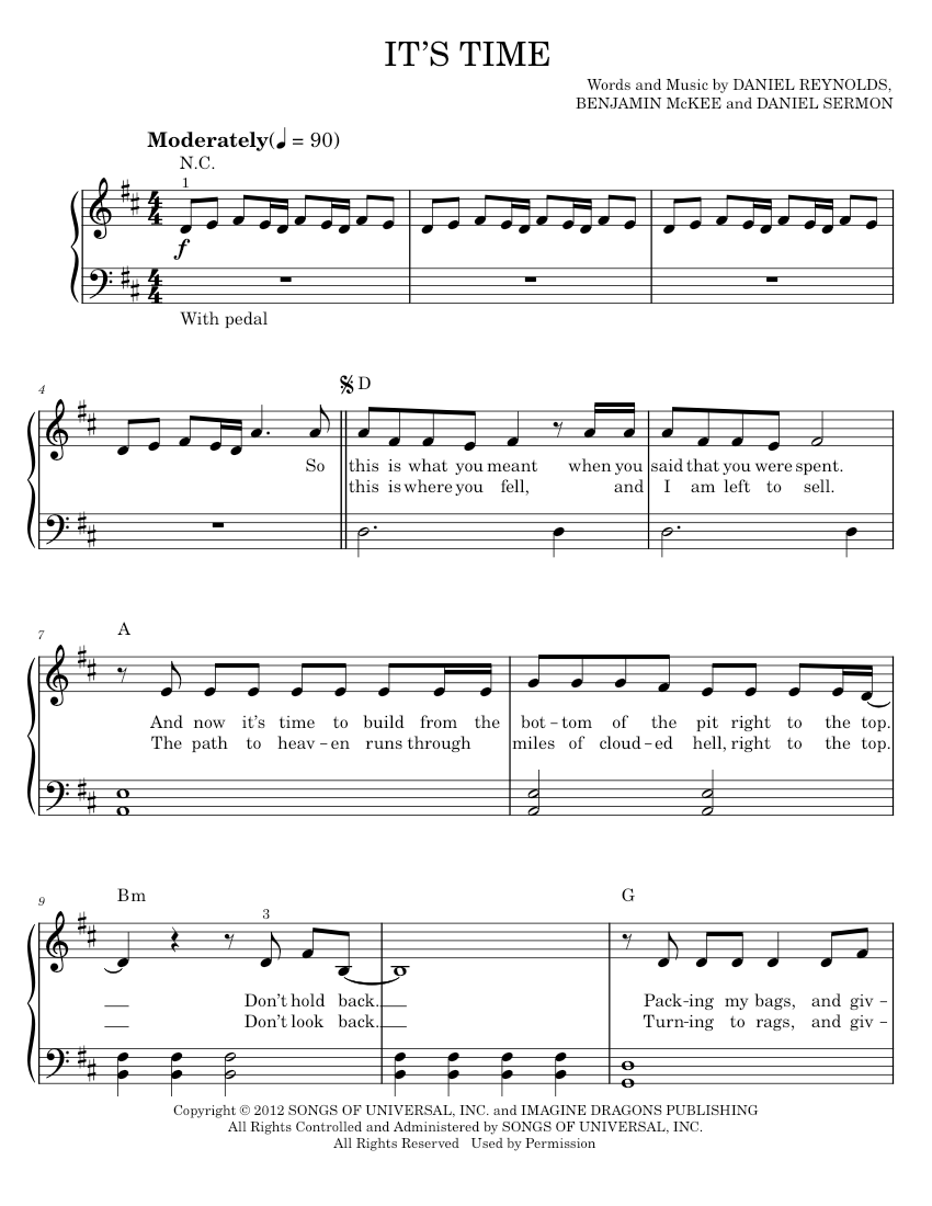 It's Time Sheet music for Piano by Imagine Dragons Official | MuseScore.com