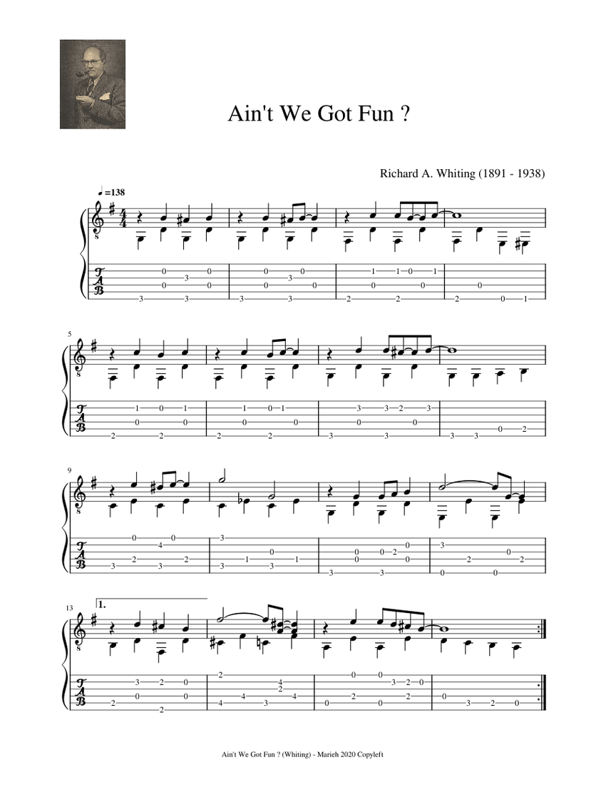 Ain't We Got Fun ? - Whiting, Richard A. (1891 - 1938) - Tablature Sheet music for Guitar (Mixed ...