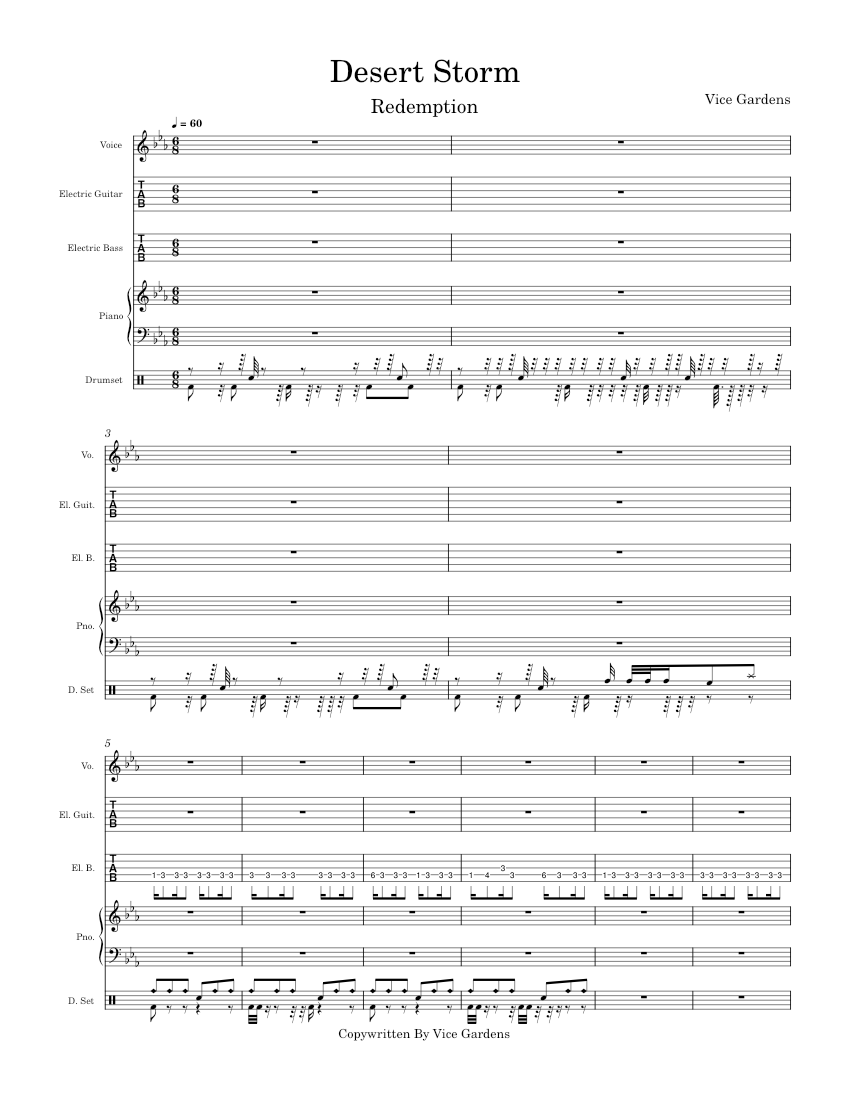Desert Storm Sheet music for Piano, Guitar, Bass guitar, Drum group ...