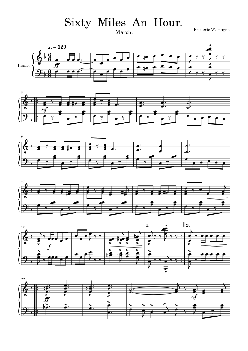 SIXTY MILES AN HOUR (1910) Sheet Music for Piano (Solo) | MuseScore.com