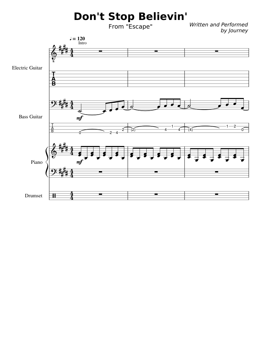 Don't Stop Believin - Journey Sheet music for Piano, Guitar, Bass ...