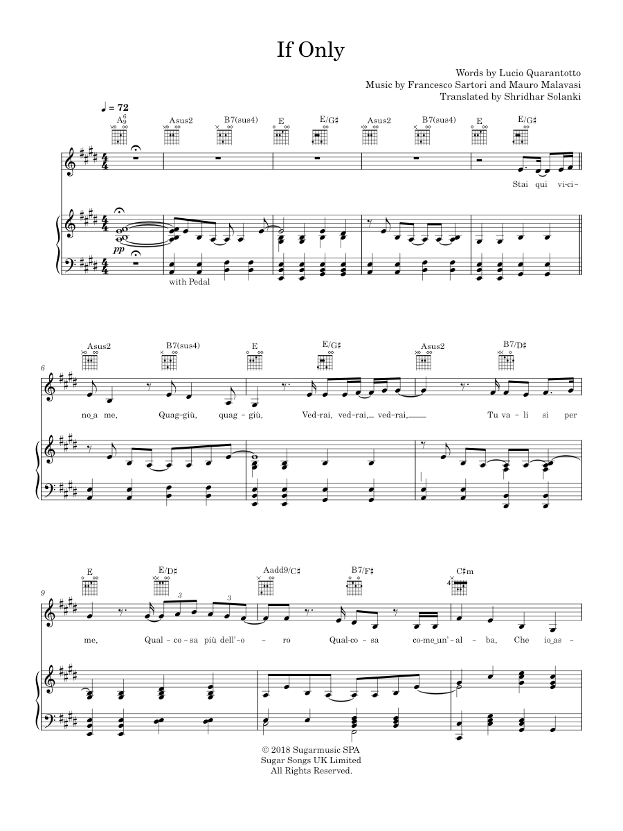 Play Official version of If only Sheet Music by Andrea Bocelli for ...