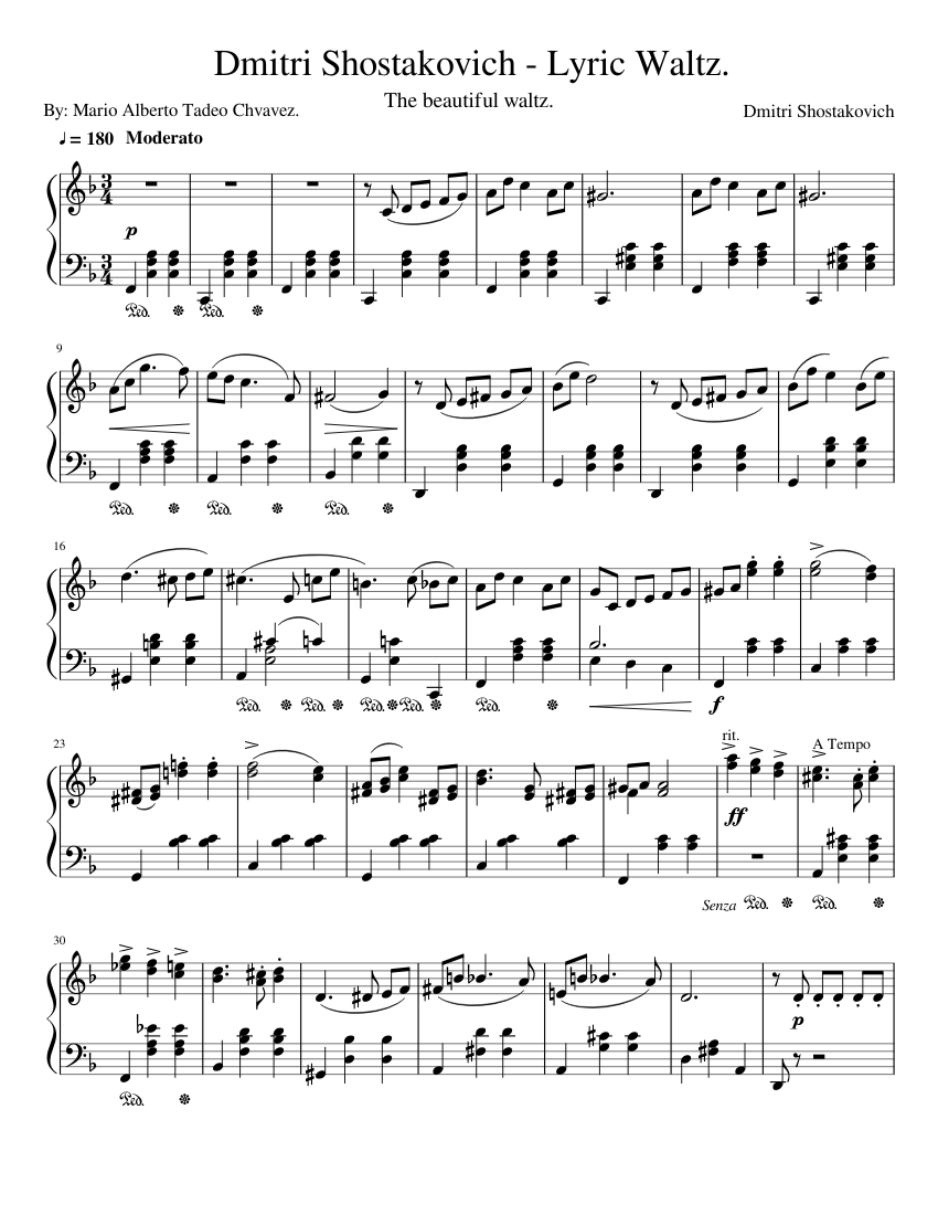 Dmitri Shostakovich-Lyric Waltz Piano Sheet music for Piano (Solo) | Musescore.com