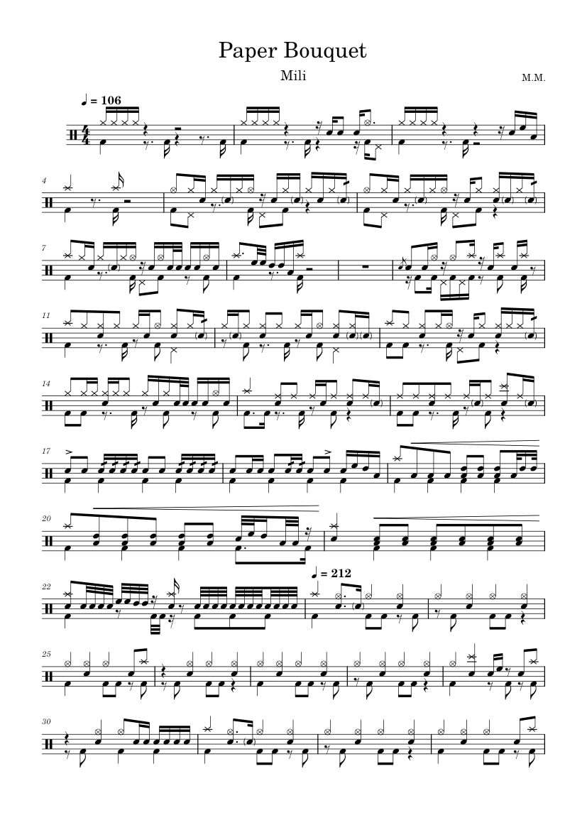 Paper Bouquet - Mili - Drum Sheet Sheet Music for Drum group (Solo ...