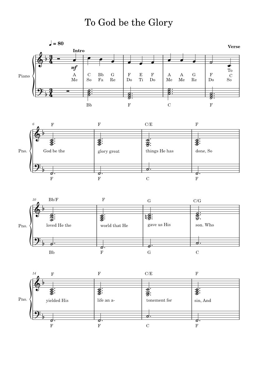 To God be the Glory Sheet Music for Piano (Solo) | MuseScore.com
