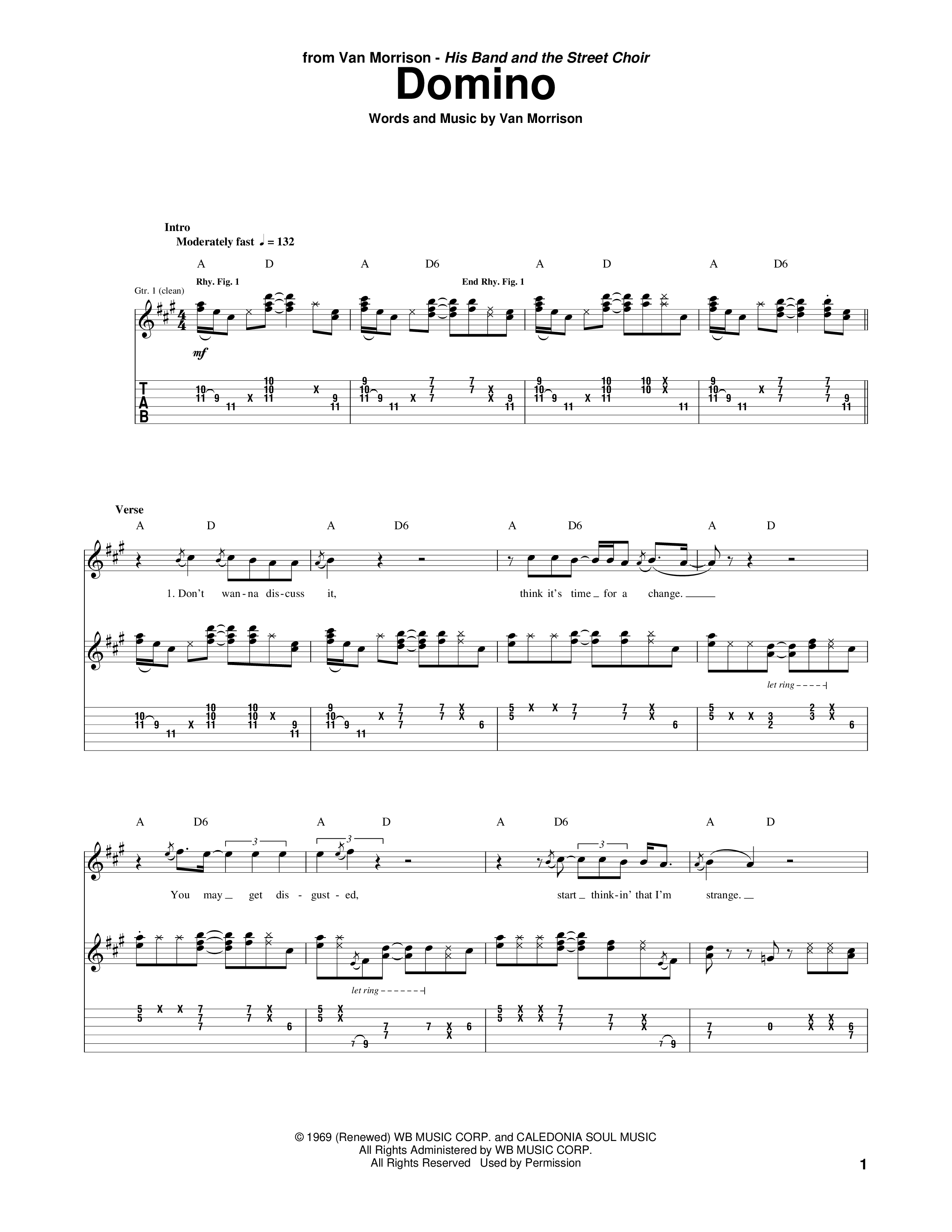 domino Sheet music for Guitar by Van Morrison Official | MuseScore.com
