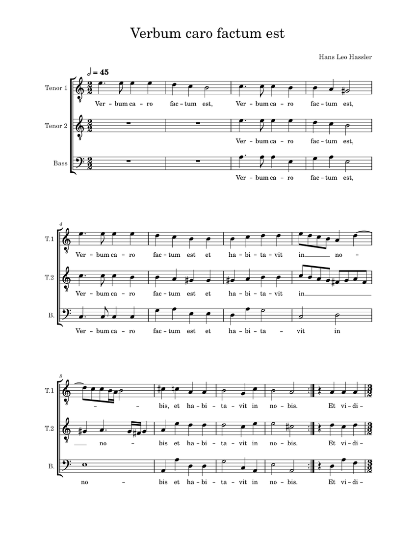 Verbum caro factum est – Hans Leo Hassler for 3 voices Sheet music for ...