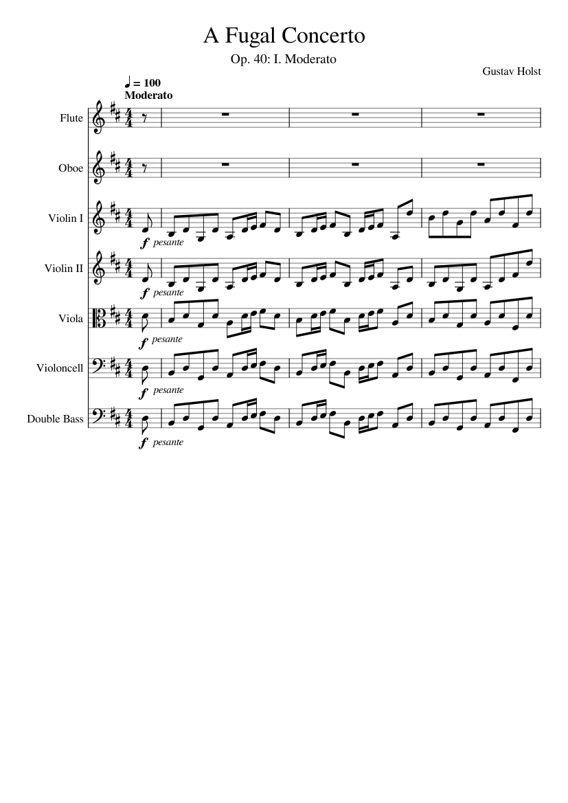 A Fugal Concerto, Op. 40: I. Moderato - Gustav Holst Sheet music for ...
