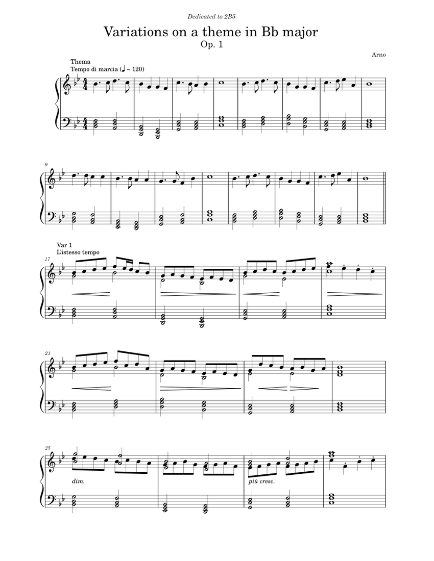 Variations on a theme in Bb major Sheet music for Piano (Solo ...