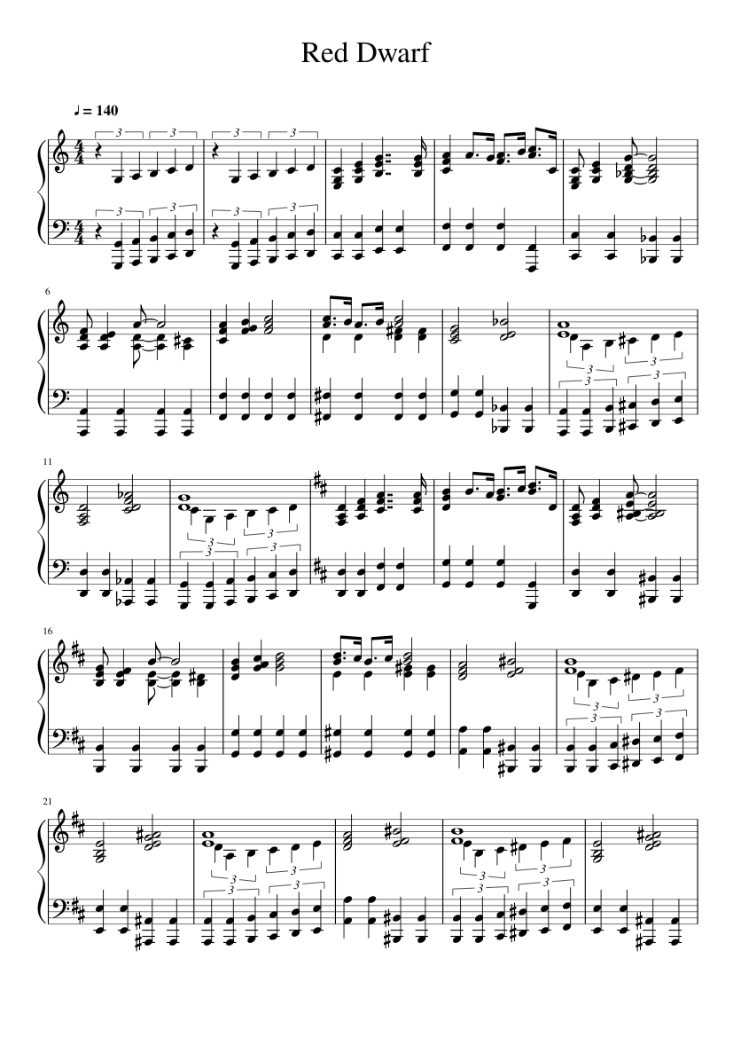Red Dwarf Sheet Music for Piano (Solo) | MuseScore.com