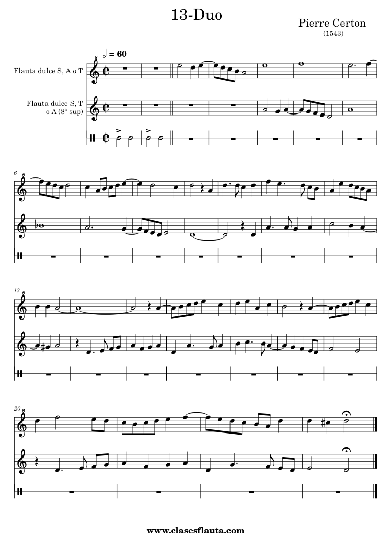 13-Duo Pierre Certon Sheet music for Recorder, Claves (Woodwind ...