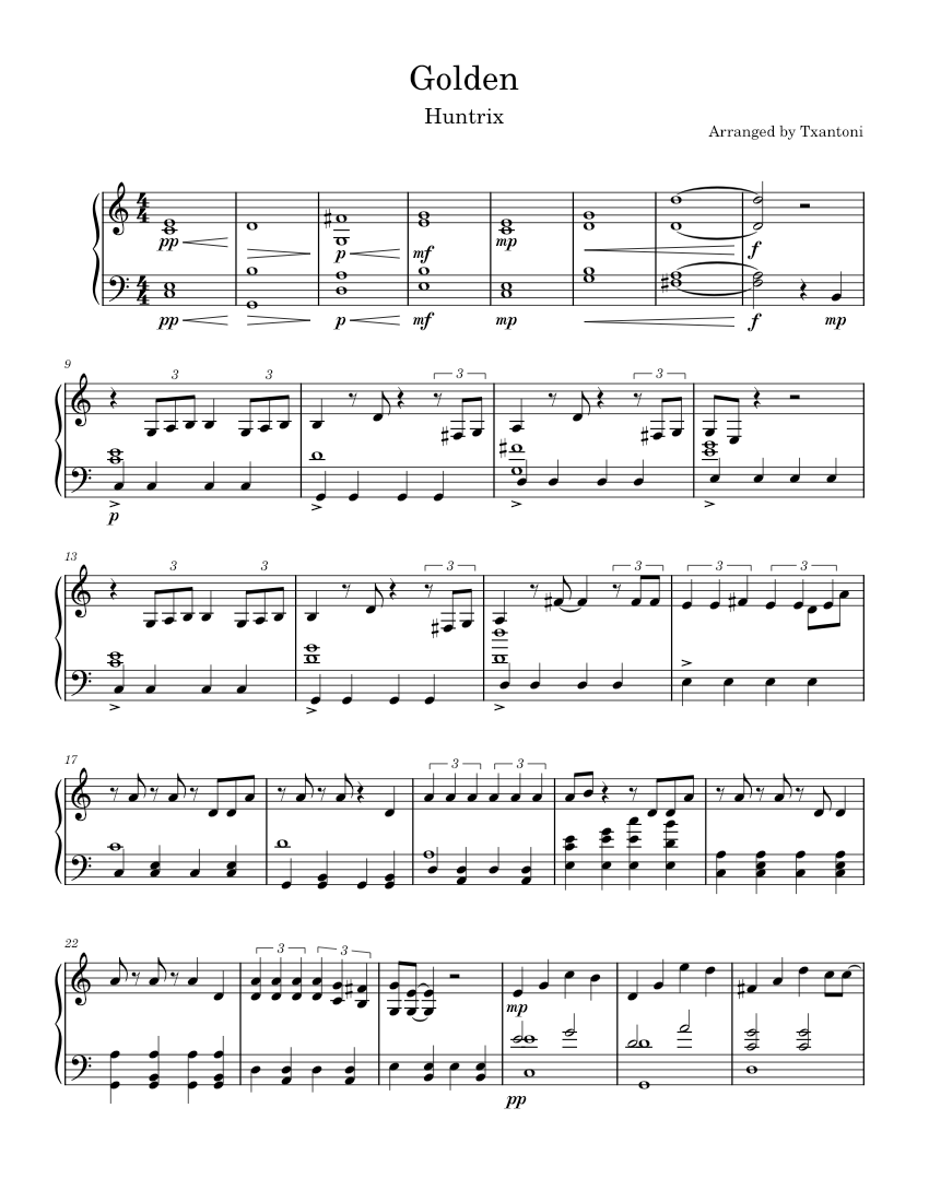 Golden - Huntrix- kpop demon hunters – Txantoni Sheet Music for Piano (Solo) | MuseScore.com