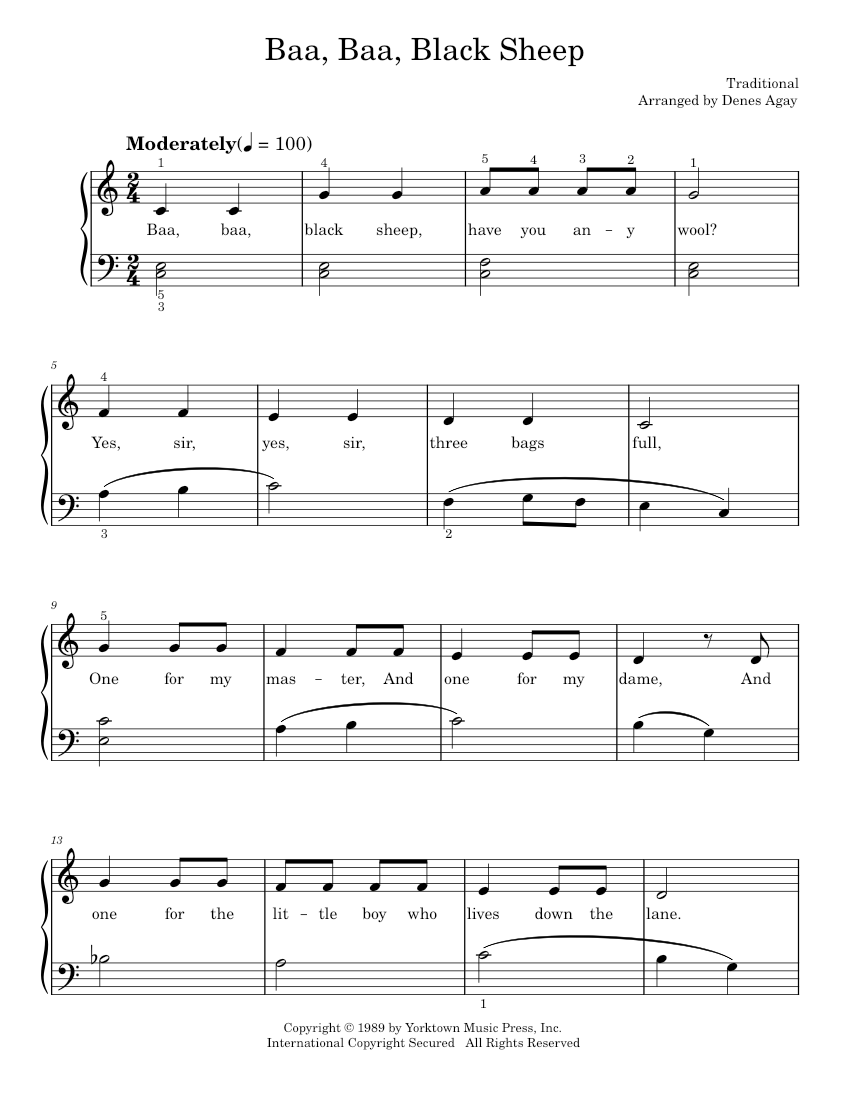 baa baa black sheep Sheet music for Piano by Misc Traditional Official ...