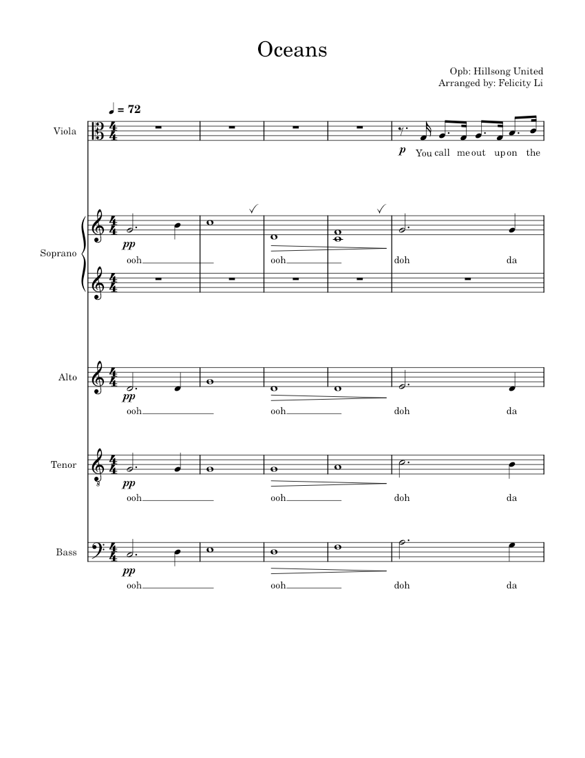 Oceans – Hillsong Oceans Sheet music for Piano, Viola, Bass guitar (A ...