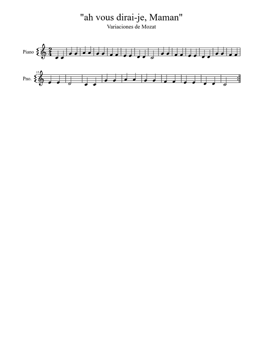 Mozart, Wolfgang Amadeus: "Ah Vous Dirai-je, Maman" Sheet music for ...