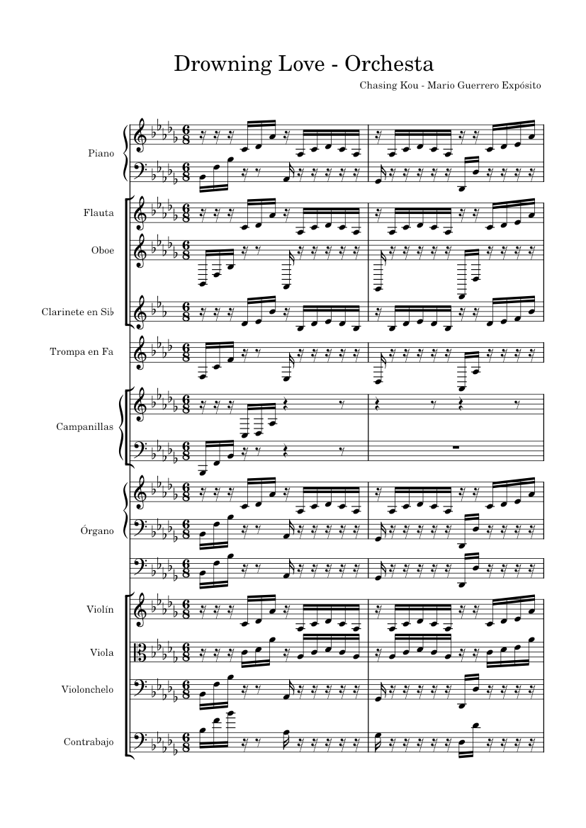 Drowning Love – Chasing Kou Sheet Music for Piano, Organ, Flute, Oboe ...
