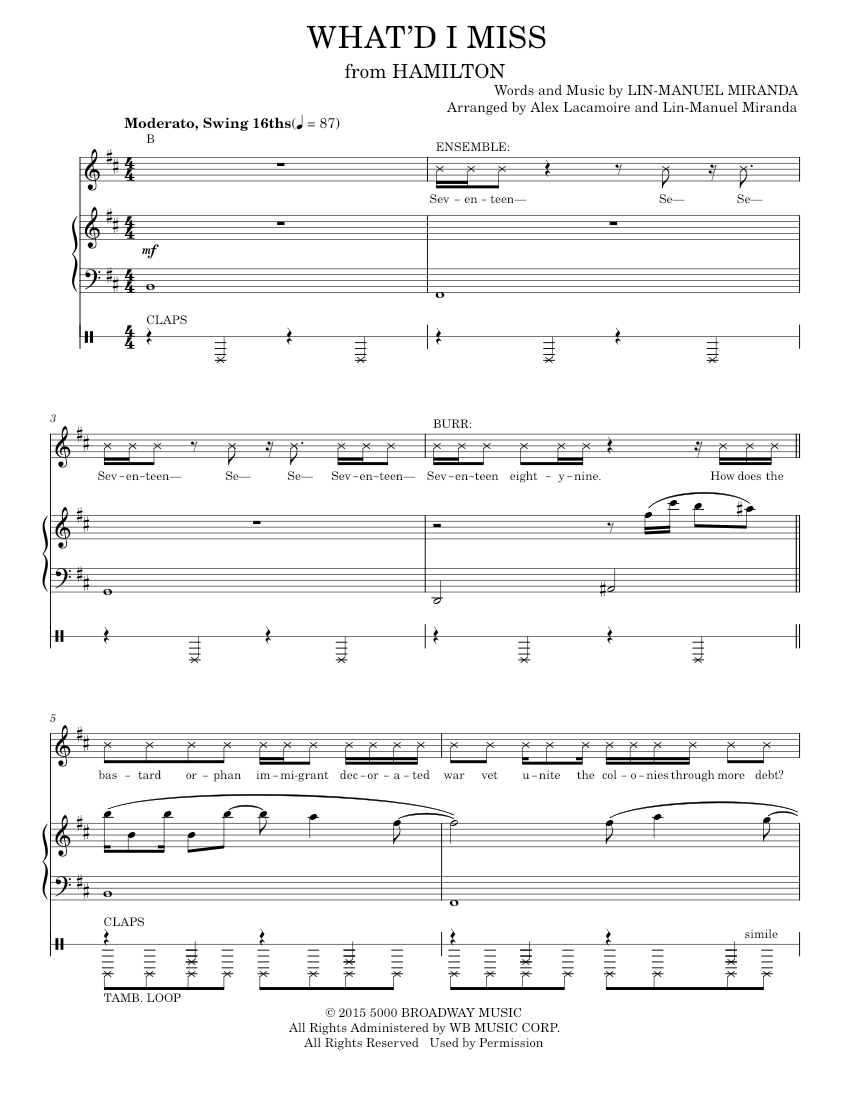 Play Official version of What'd I Miss? Sheet Music by Lin-Manuel ...