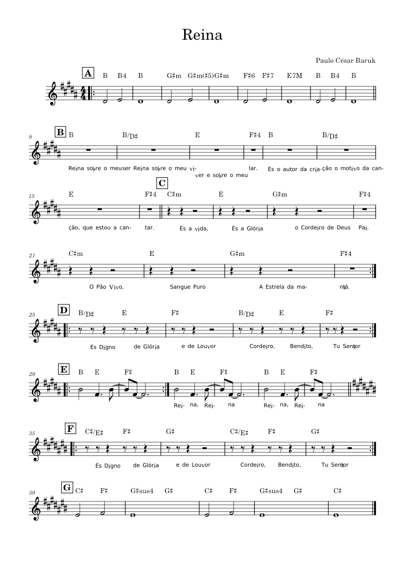 Reina – Paulo César Baruk 5# Sheet music for Piano (Solo) Easy ...