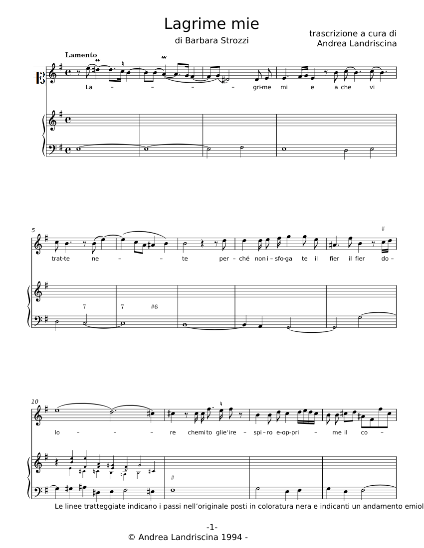Lagrime mie - Barbara Strozzi Sheet Music with Chords for Piano, Vocals ...