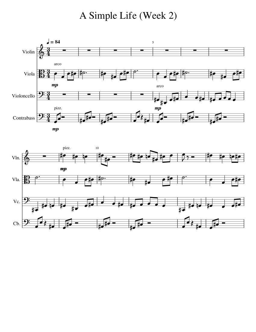 A Simple Life Sheet music for Contrabass, Violin, Viola, Cello (String ...