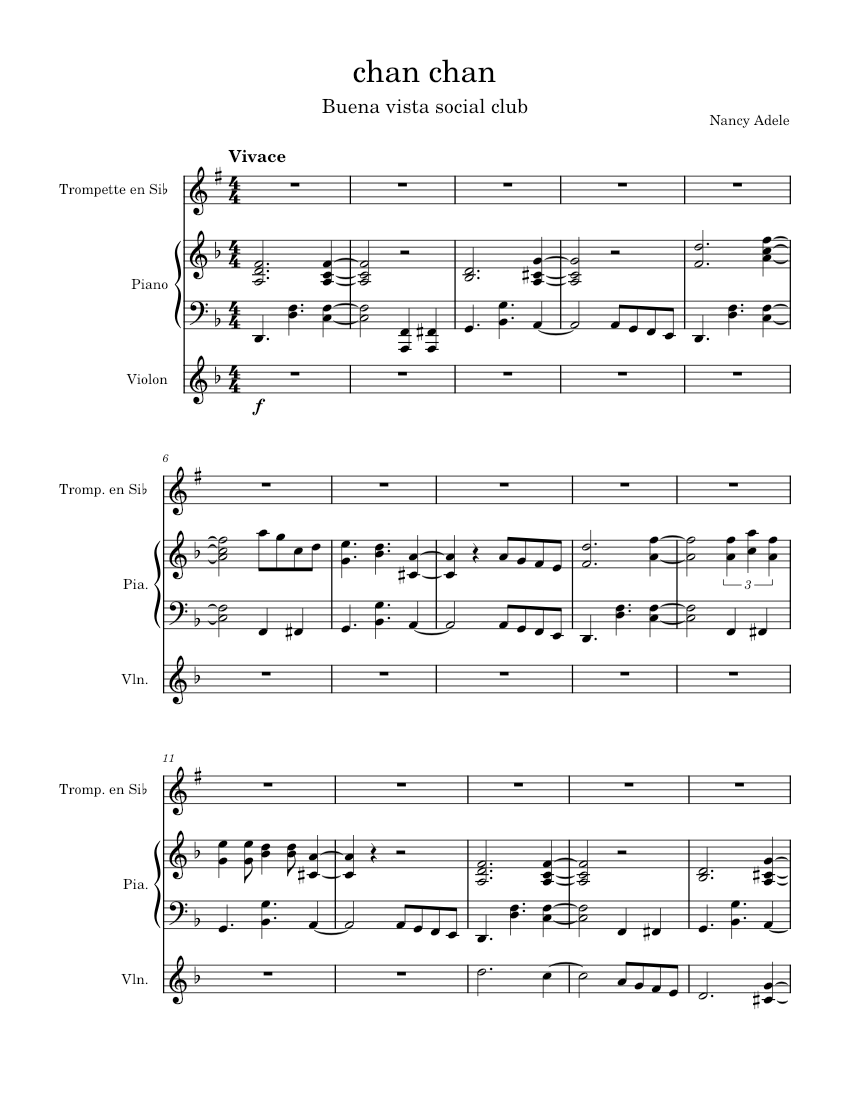 Chan chan – Buena Vista Social Club Sheet music for Piano, Violin ...