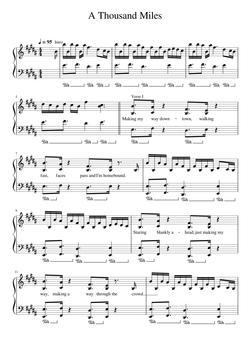 A Thousand Miles – Vanessa Carlton Sheet Music for Piano (Solo ...