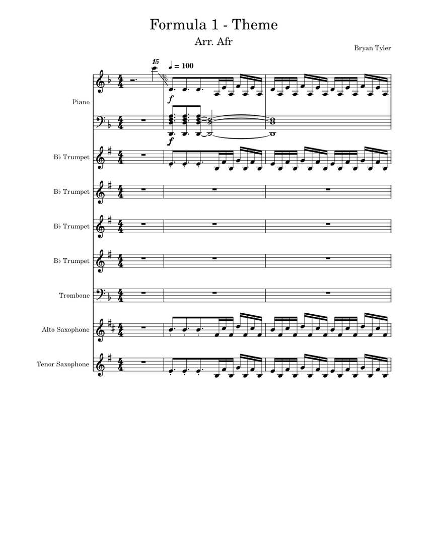 F1 Theme – Brian Tyler Sheet music for Piano, Trombone, Saxophone alto, Saxophone tenor & more ...