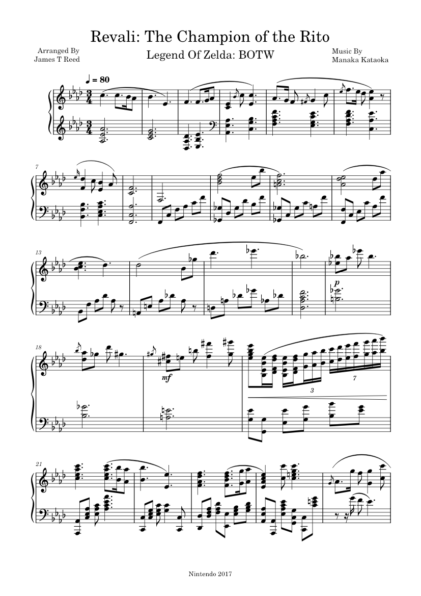 Revali's Theme – Manaka Kataoka Revali's Theme - Legend of Zelda: BOTW (piano solo) Sheet music ...
