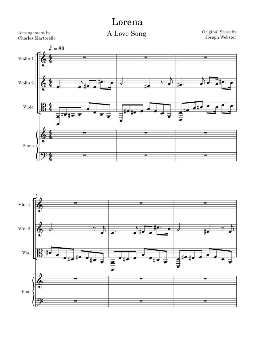 Lorena – Joseph Philbrick Webster Sheet music for Piano, Violin, Viola ...