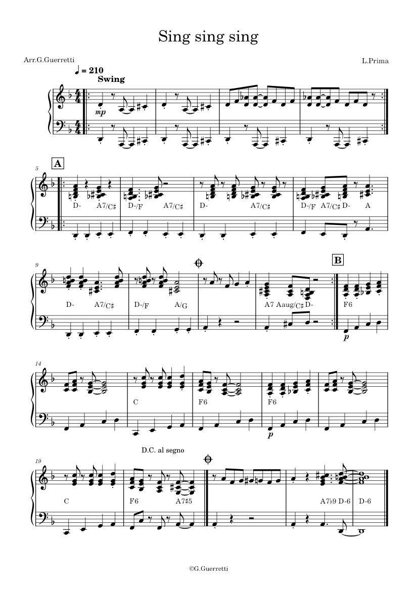Sing sing sing – Louis Prima Sheet music for Piano (Solo) Easy ...