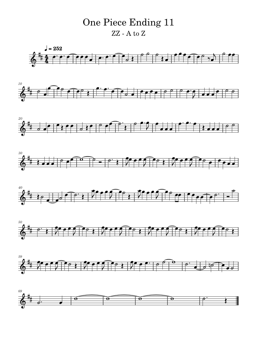One Piece Ending 11 Sheet music for Flute (Solo) | Musescore.com