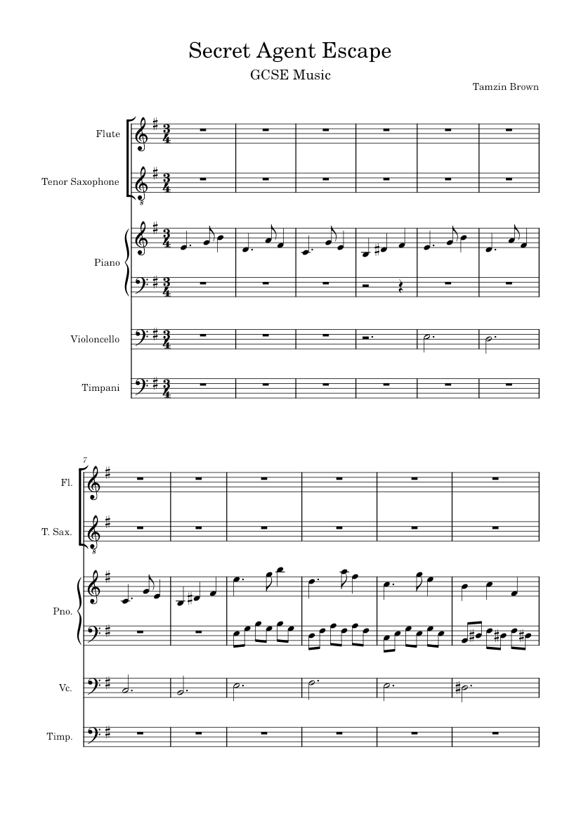 secret agent escape GCSE Sheet music for Piano, Flute, Saxophone tenor ...