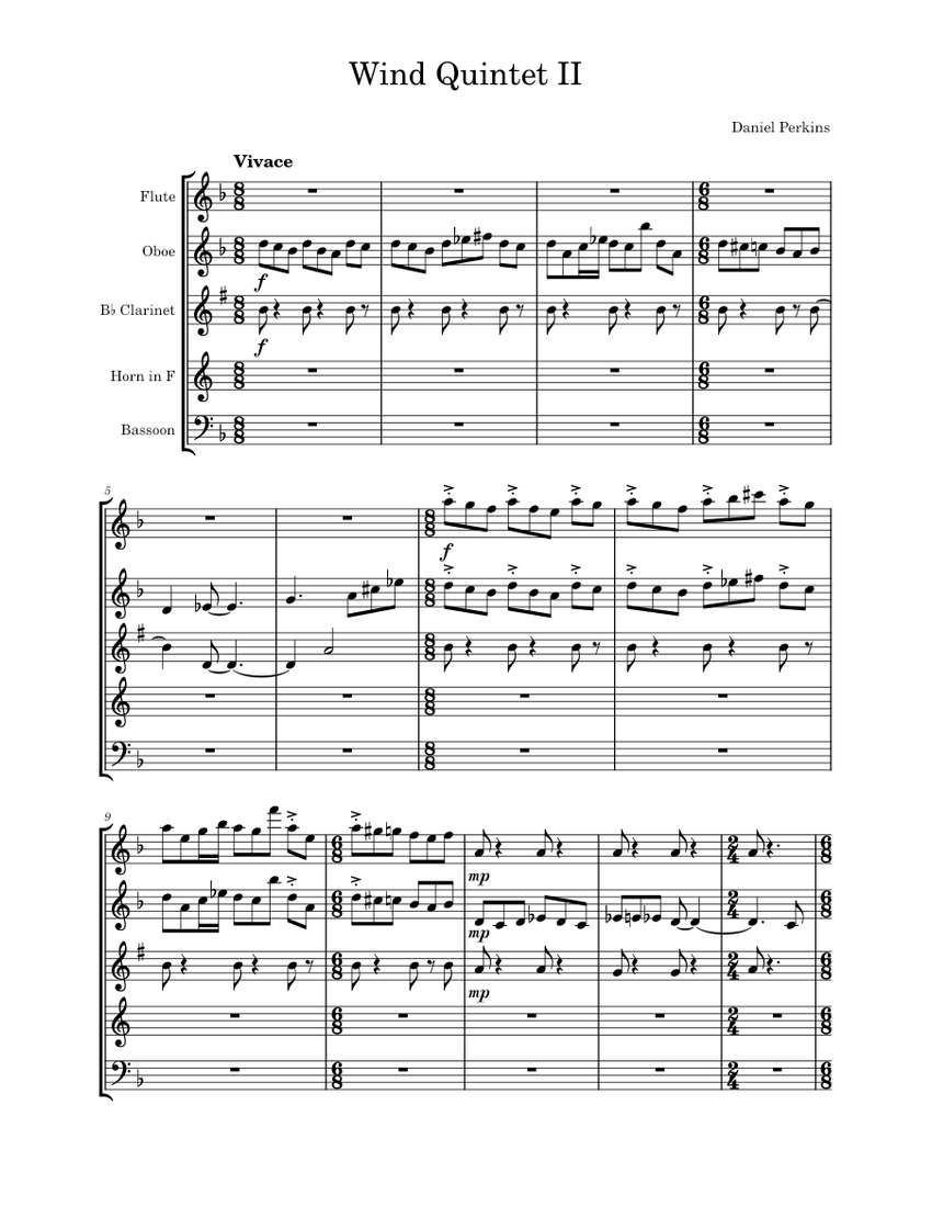 Wind Quintet II Sheet music for Flute, Oboe, Clarinet in b-flat, Bassoon & more instruments ...