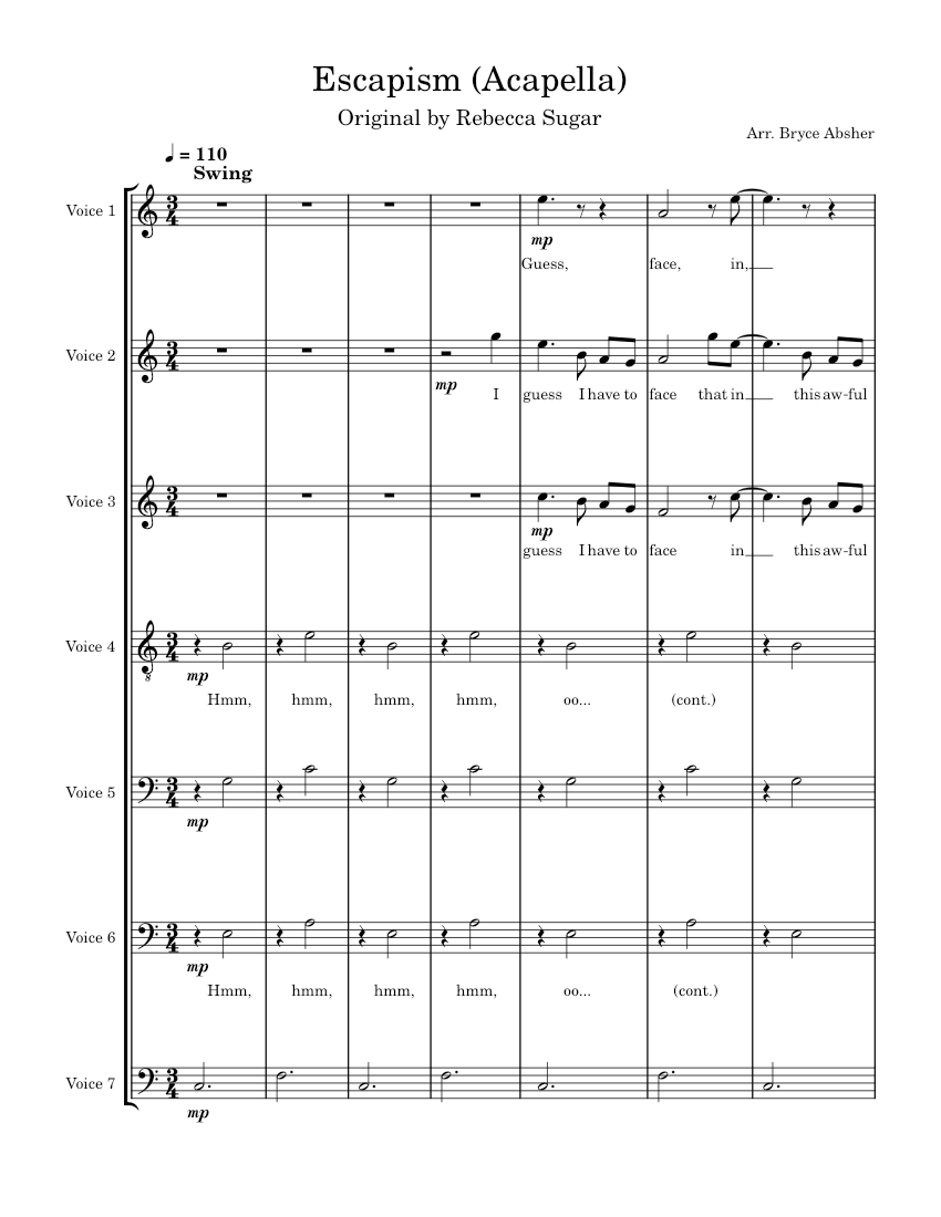 Escapism – Rebecca Sugar Escapism (Acapella) Sheet music for Voice ...