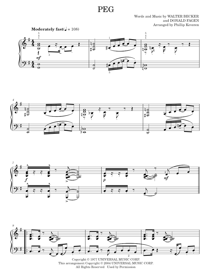 Play Official version of Peg sheet music by Steely Dan for Piano | MuseScore.com