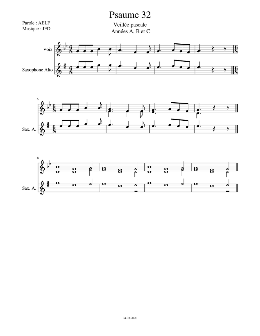 Psaume 32 Sheet music for Saxophone alto (Solo) | Musescore.com