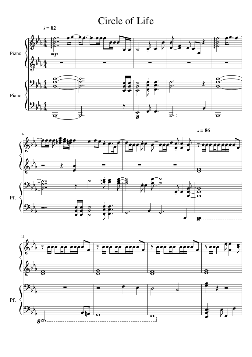 The Lion King - Circle of Life [4 hands piano] Sheet music for Piano ...