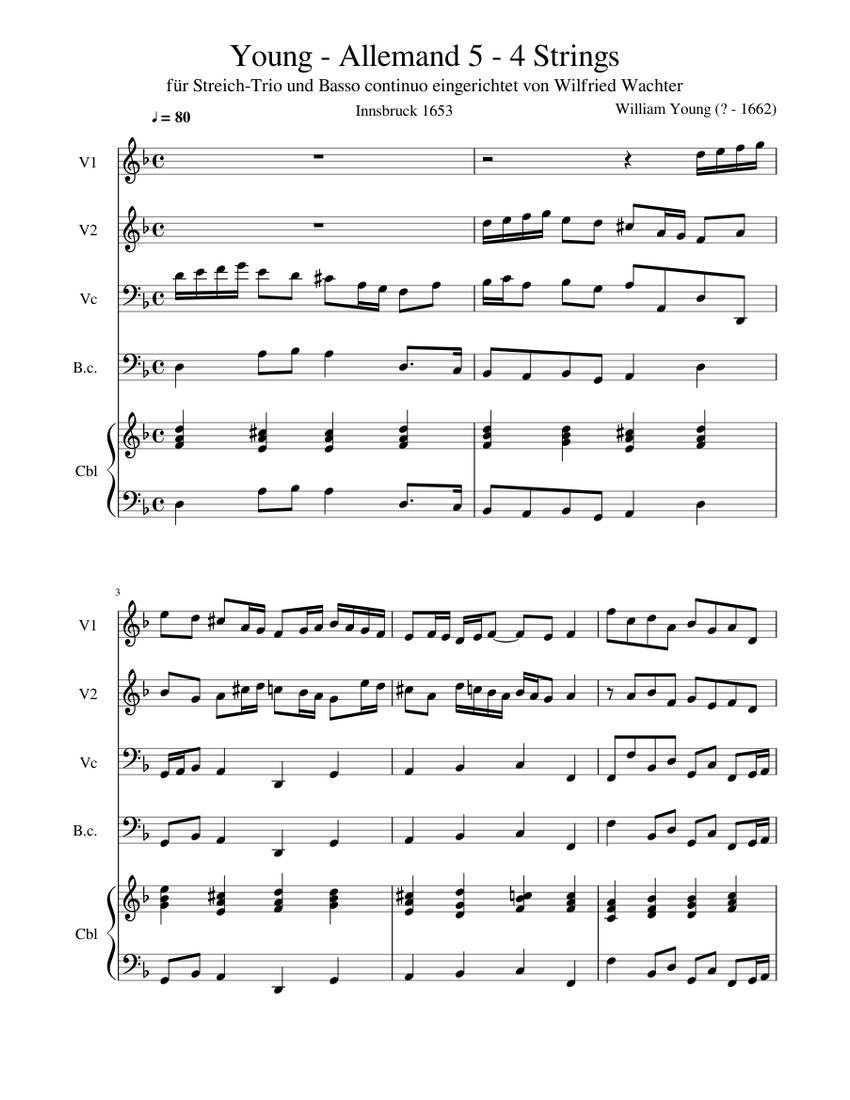 Young - Allemand 5 - 4 Strings Sheet music for Violin, Cello ...