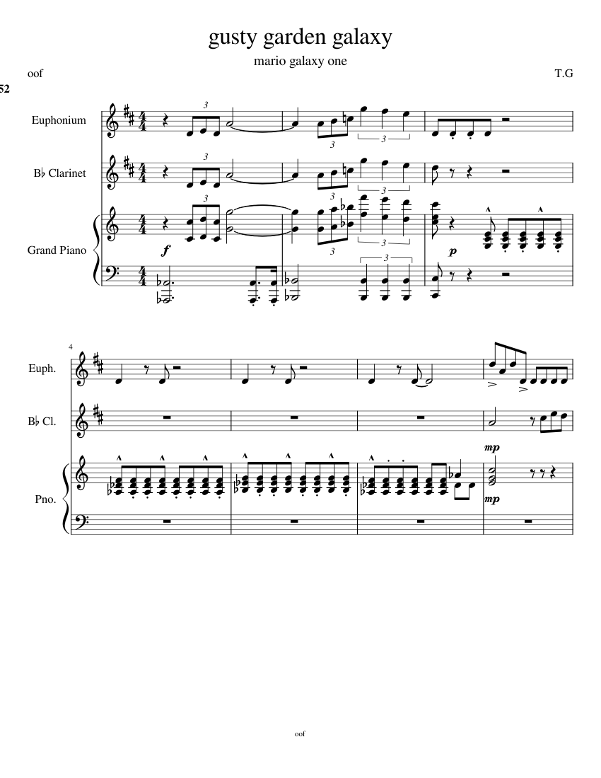 Gusty Garden Galaxy Sheet music for Piano, Euphonium, Clarinet in b ...
